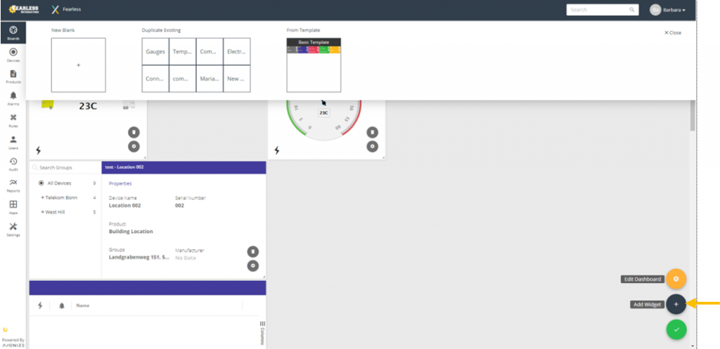Adding Widgets in the Axonize IoT platform user guide